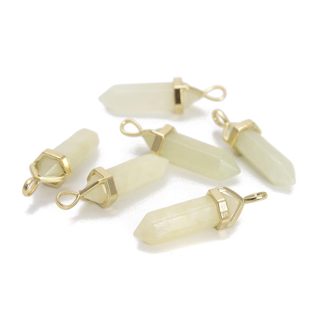 Natural Green Jade Pendulum Healing Point Gold Plated Bail Pendant ...