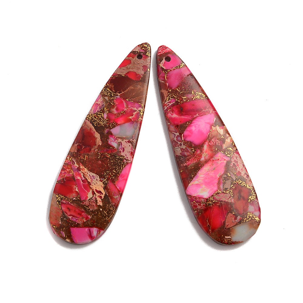 Pink Sea Sediment Jasper Pendant Earrings Teardrop 18x60mm - Etsy Pink Sea Sediment Jasper Pendant Earrings Teardrop 18x60mm - Etsy
