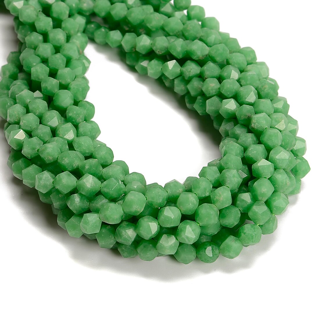 Natural Green Jadeite Jade Faceted Star Cut Beads Size 8mm 15.5 ...