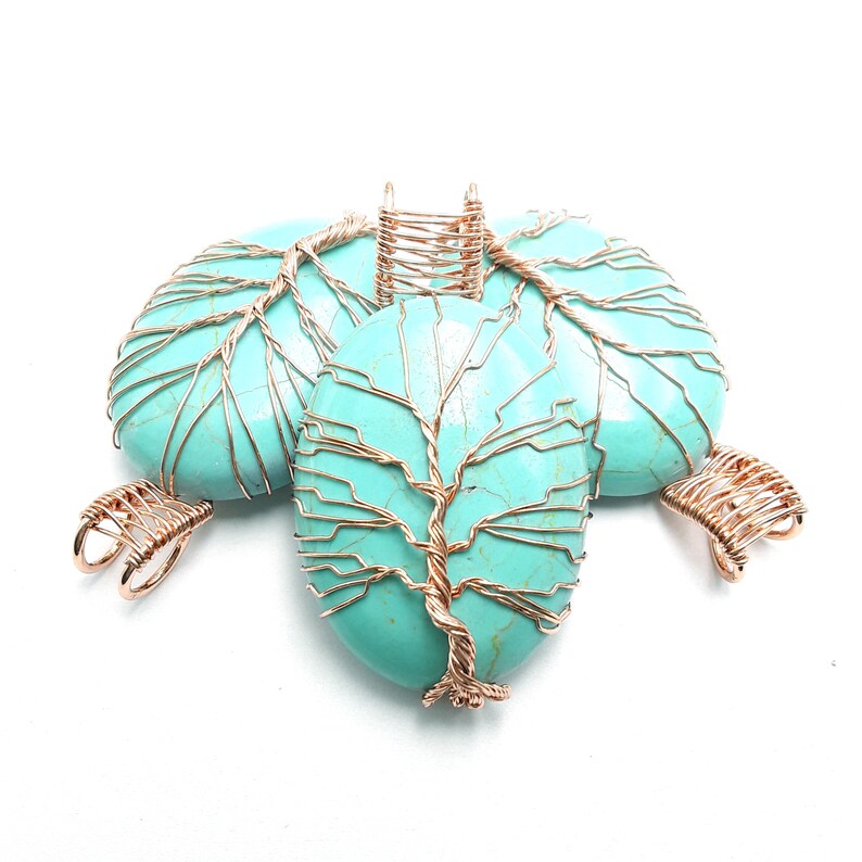 Green Howlite Turquoise Tree Pendant Copper Wire Wrap Oval - Etsy