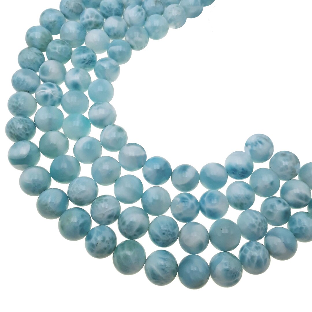 RARE High Grade Top Quality Natural Larimar Smooth Round Beads 14mm 15. ...