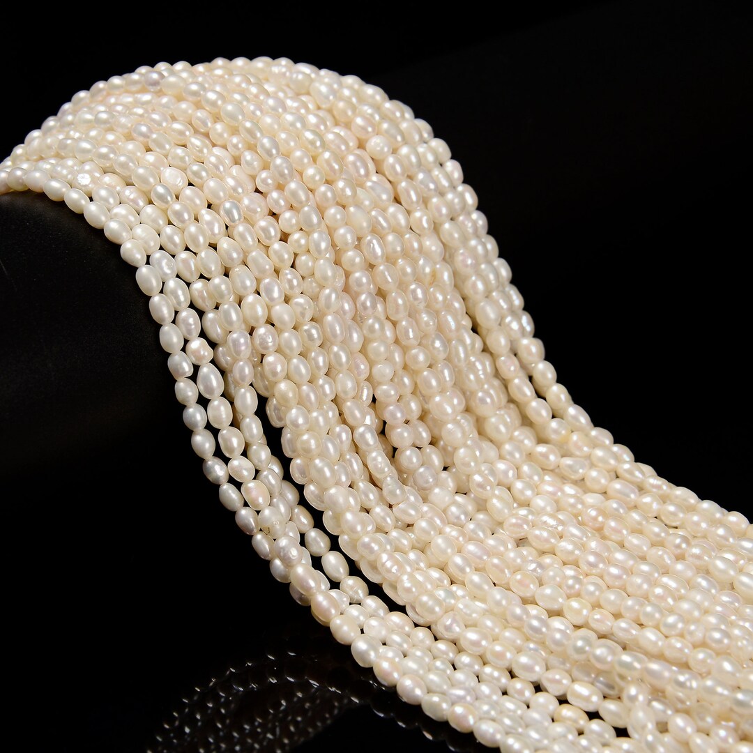 Natural White Fresh Water Pearl Rice Shape Beads Size 3mm X 4-5mm 14 ...