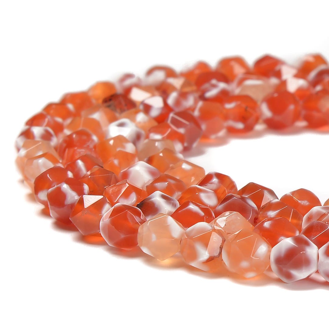 Burnt Orange Fire Agate Diamond Star Cut Beads Size 8mm 15.5'' Strand ...