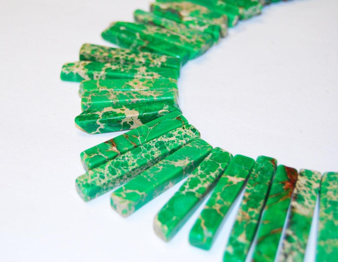 Green Sea Sediment Jasper Graduated Slice Stick Points Beads 15-55mm 15 ...