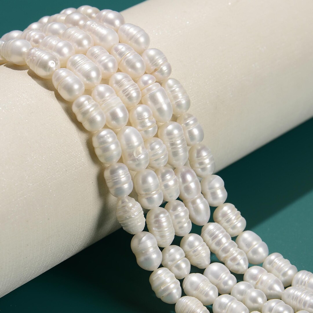 Fresh Water Pearl Ringed Rice Shape Beads Size 6x8mm 8x10mm 13.5 ...