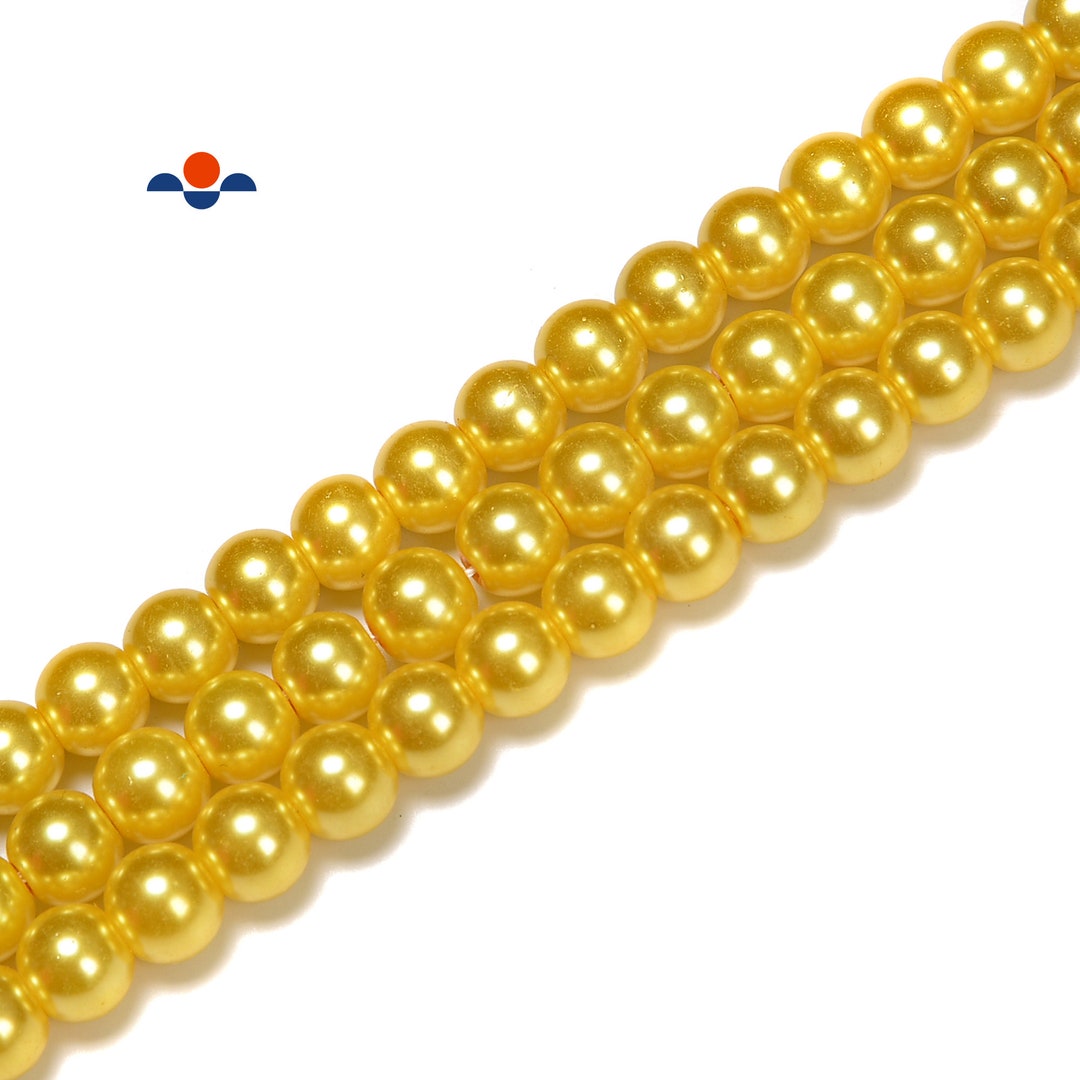 Yellow Glass Pearl Smooth Round Beads 3mm 4mm 6mm 8mm 10mm 12mm 15.5 ...