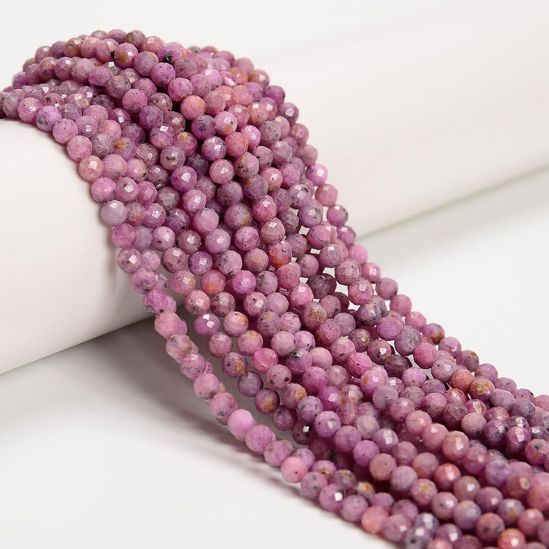 Natural Pink Red Color Ruby Faceted Round Beads Size 3mm 4mm 5.5mm 15.5 ...