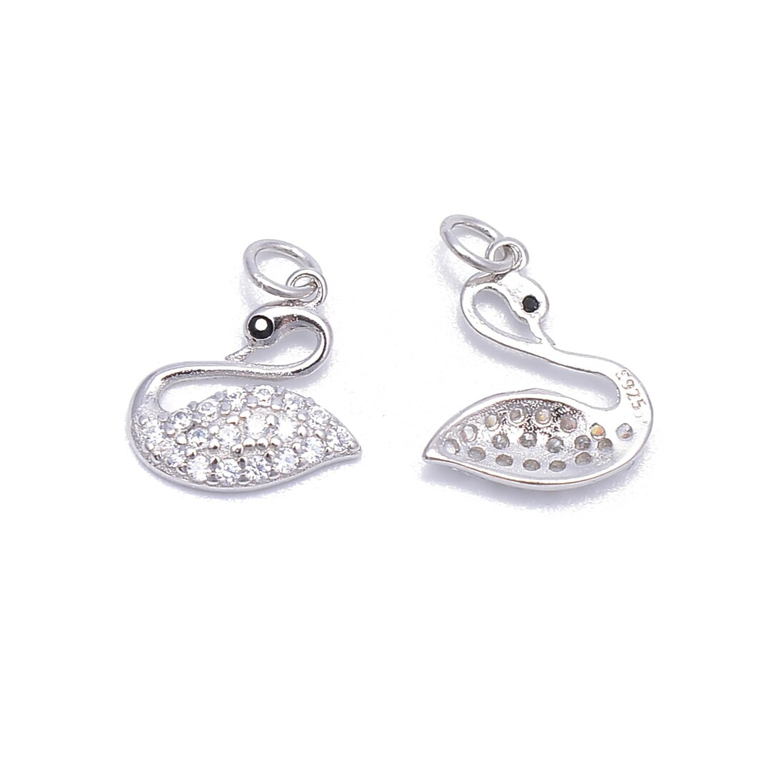 925 Sterling Silver Swan Charm With Cubic Zirconia Size 11x13mm 3 PCS ...