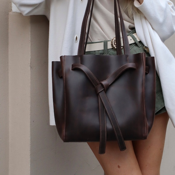 Brown Leather Tote - Etsy