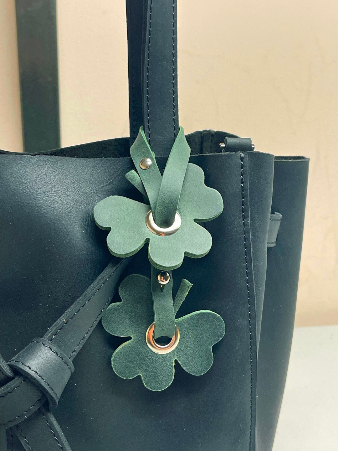 Set of 2 Shamrock Bag Charms - Personalized Leather Keychains for ...