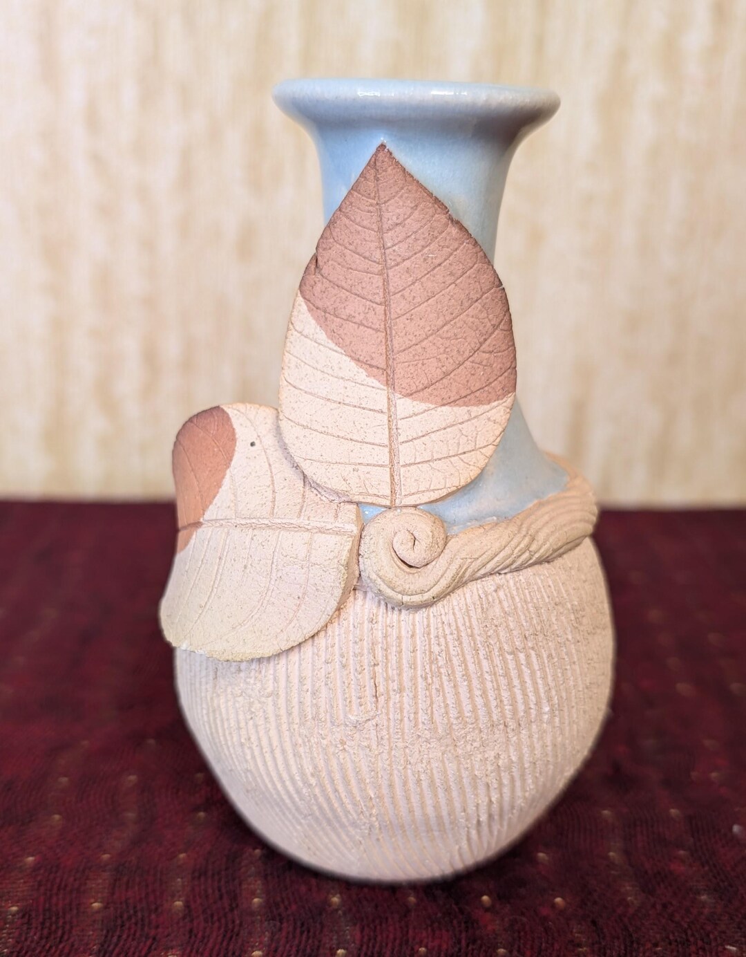 Brigitte Haag Studio Pottery Vase – Applied Leaf Art, Celadon Blue - Etsy