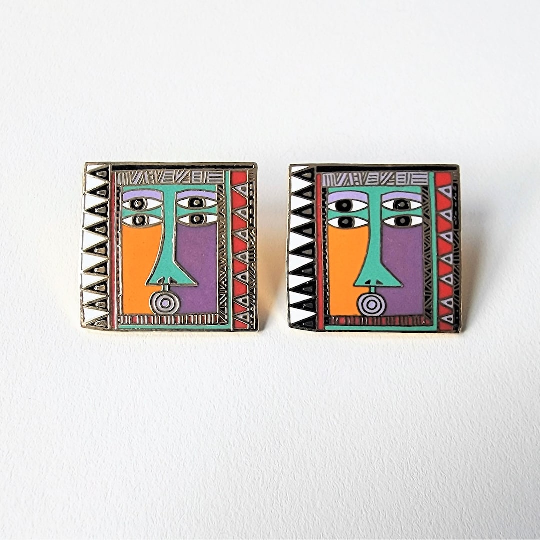 Rare Laurel Burch Signed 'naipo' Face Tribal Mask Post Earrings, Yellow ...