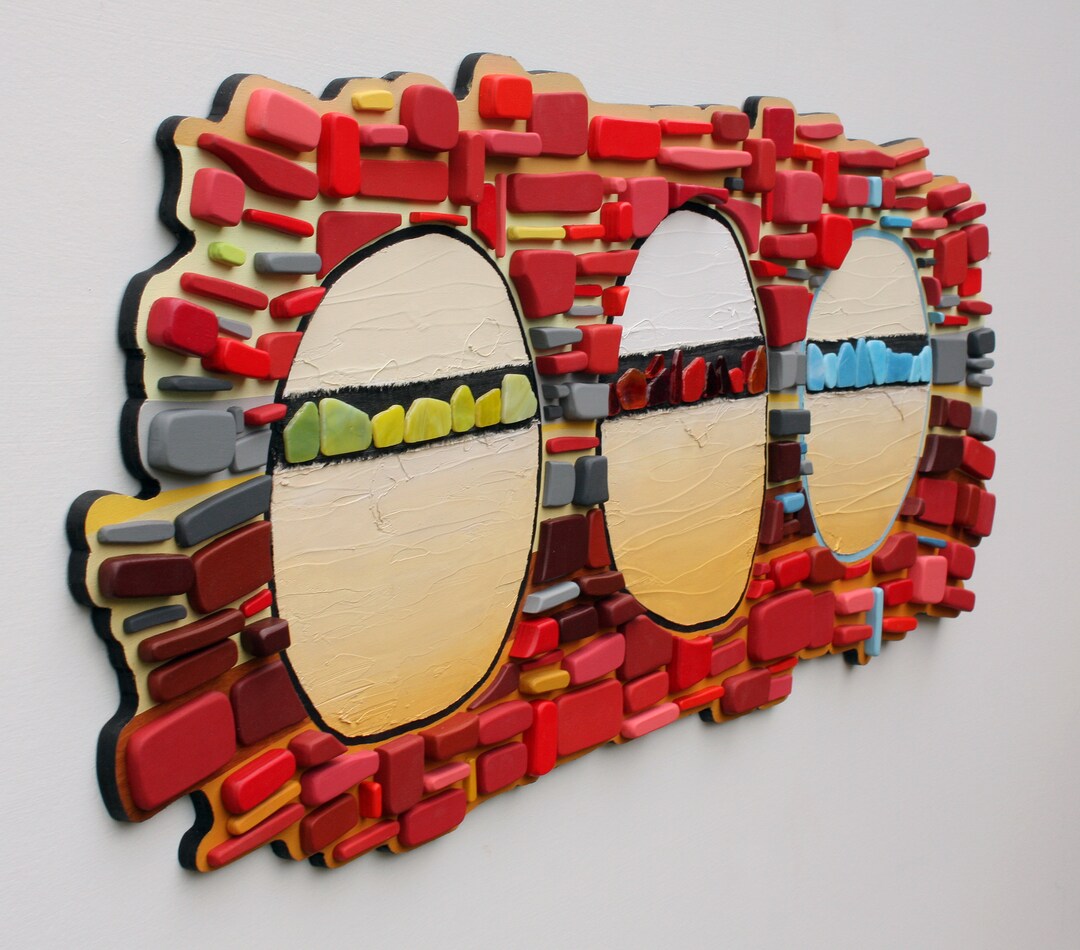 3rd Sight Wall Sculpture: Mixed Media Wood Art, Red Mosaic - Etsy UK