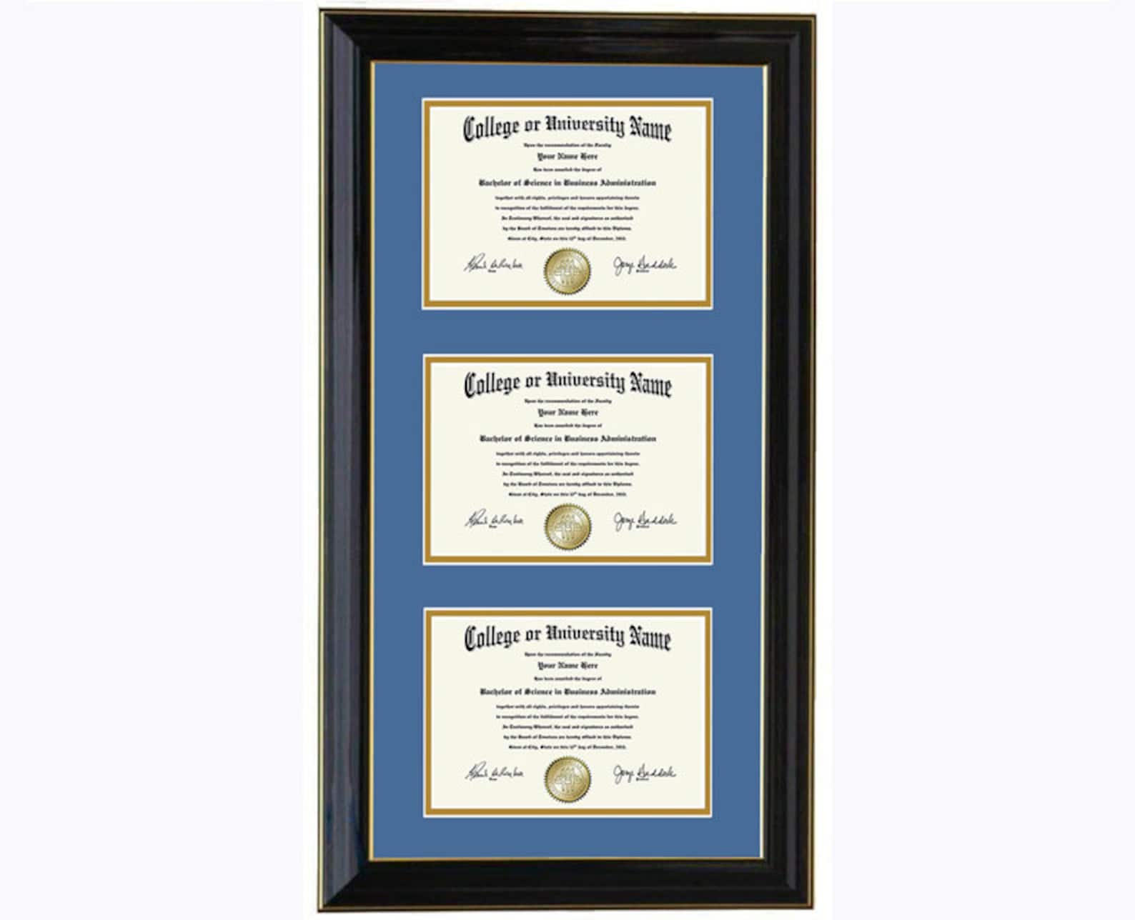 Triple Diploma Frame 5x7,8x6,9x7,10x8,11x8.5,12x9,13x10,14x11 V-F - Etsy
