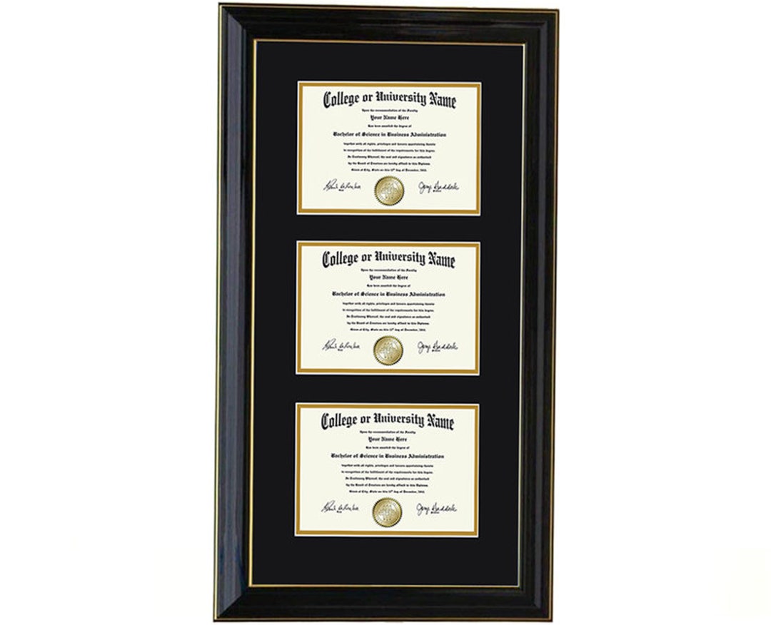 Triple Diploma Frame: Black Wood With Glass Front - Etsy