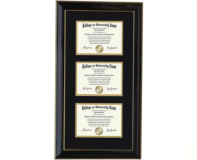 Triple Diploma Frame: Black Wood With Glass Front - Etsy