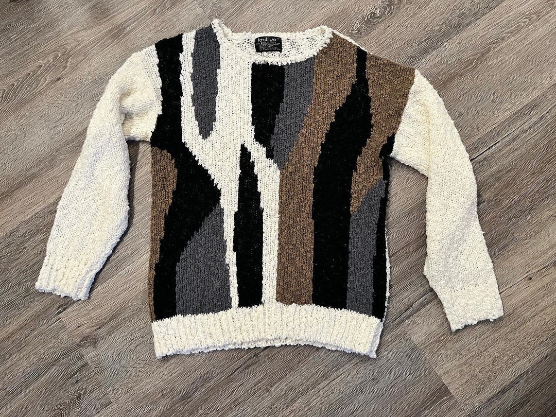 Vintage 1980s Bold Graphic Knit Sweater - Etsy