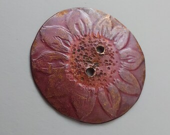 Large Sunflower Hammered Copper Button - Etsy