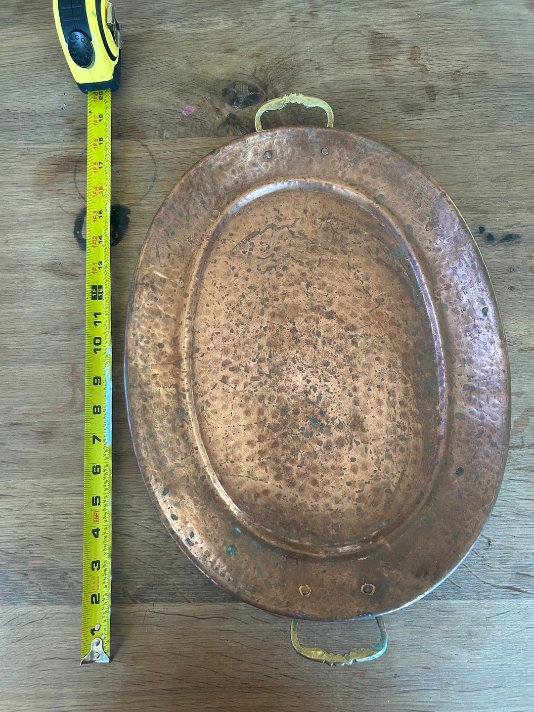 Large Vintage Hammered Brass Serving Tray With Handles - Etsy