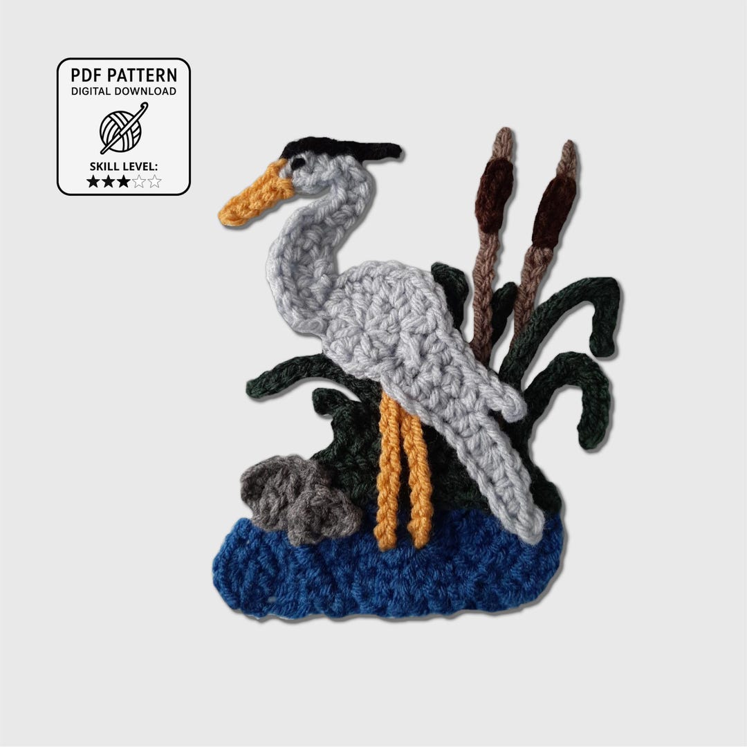 Great Blue Heron Crochet Applique Pattern • Wetland Motif • Water Bird ...
