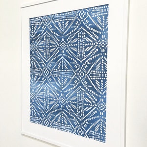Indigo Blue White Batik Wall Art, Modern Boho, Neutral Decor, Office ...