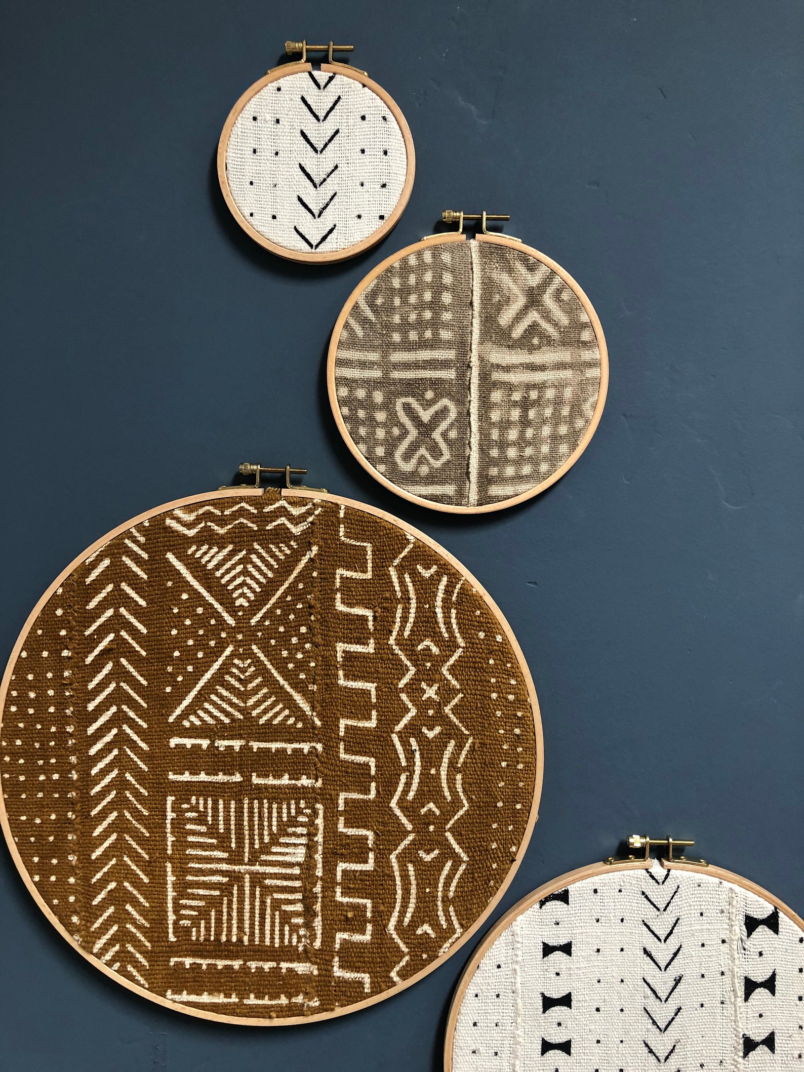 6 Piece Set, Mustard Tan White African Mudcloth Gallery Wall Hanging ...