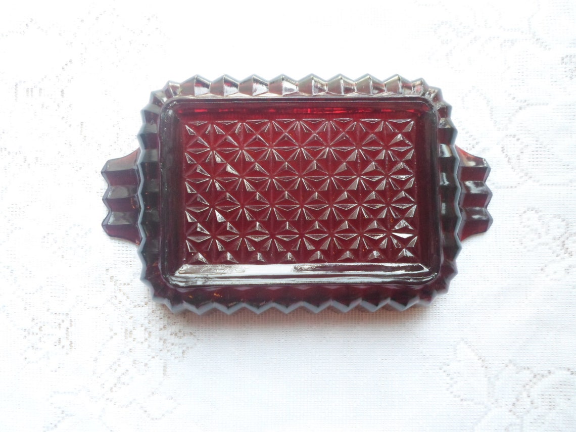 Vintage Pressed Glass Ruby Red Relish Dish Ribbed Diamond Etsy