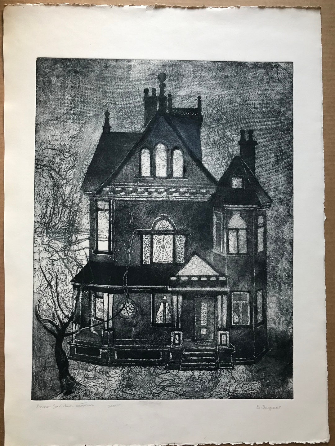 Victorian House Etching, Original, 29" X 22", Handmade and Signed, Home ...