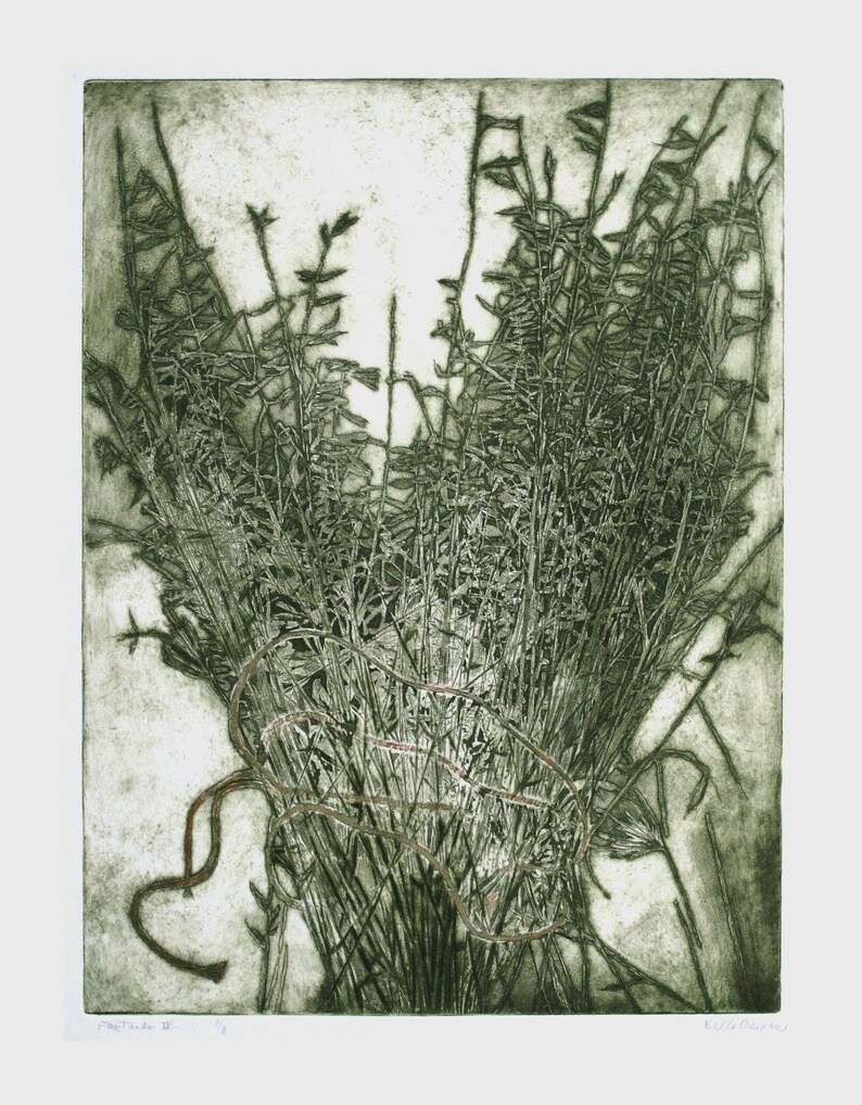 Foxtail Grass Plant Etching, 23.5” X 17.5", ORIGINAL! Home Decor, Wall ...