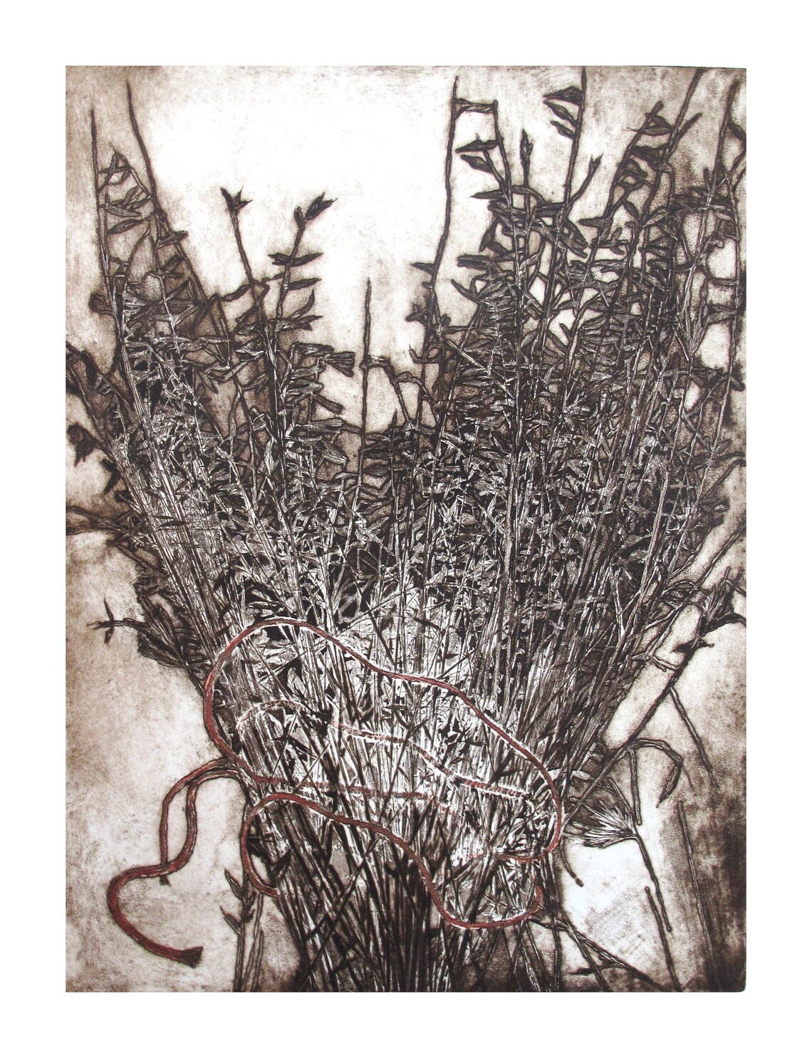 Foxtail Grass Plant Etching, 23.5” X 17.5", ORIGINAL! Home Decor, Wall ...