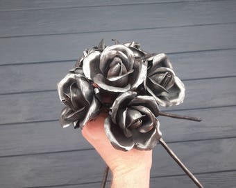 6 forged buds forged roses metal rose bouquet metal flowers | Etsy