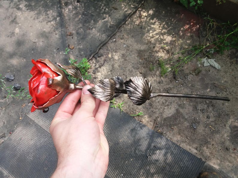 Red Rose, Hand Forged Rose, Metal Rose, Steel Rose, Iron Anniversary ...