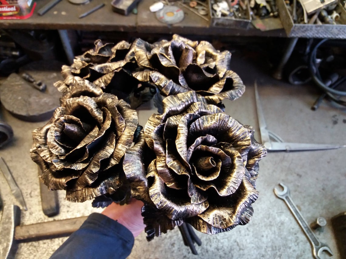 Anniversary Gift Metal Rose Bouquet Steel Rose Iron | Etsy