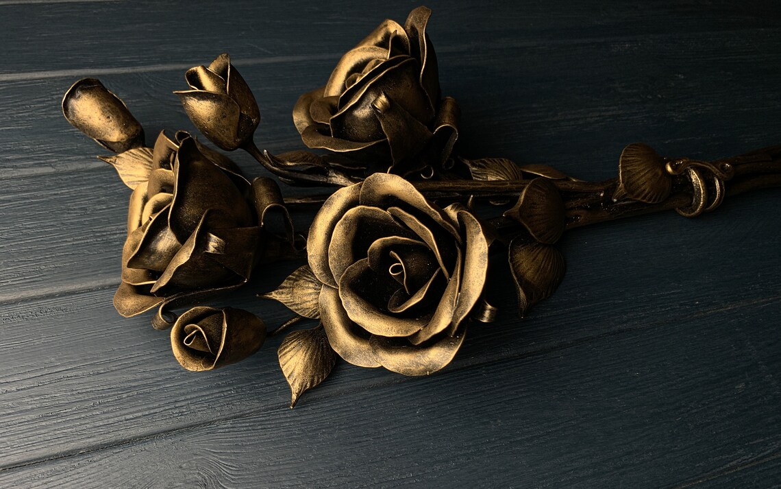 Forged Rose Sculpture, 6th Anniversary Gift, Metal Art Rose, Metal Rose ...