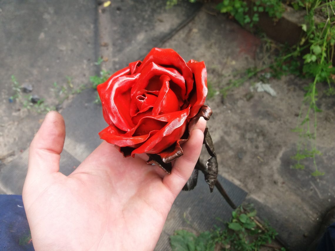 Red Rose Hand Forged Rose Metal Rose Steel Rose Iron - Etsy