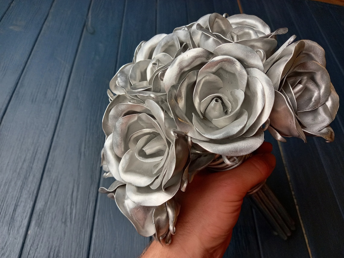 Aluminum anniversary bouquet aluminum rose bouqiet 10th | Etsy