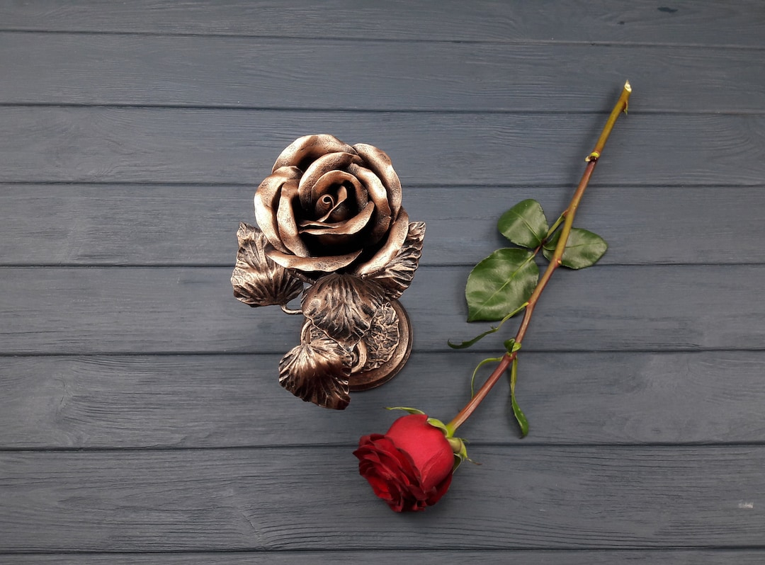 Rose Forged Metal Sculpture 6th Wedding Gift Blacksmith Metal Rose ...