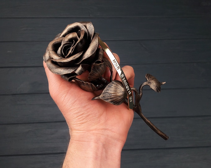 Forged Gift Metal Rose Steel Rose Forged Rose Persolizeted - Etsy