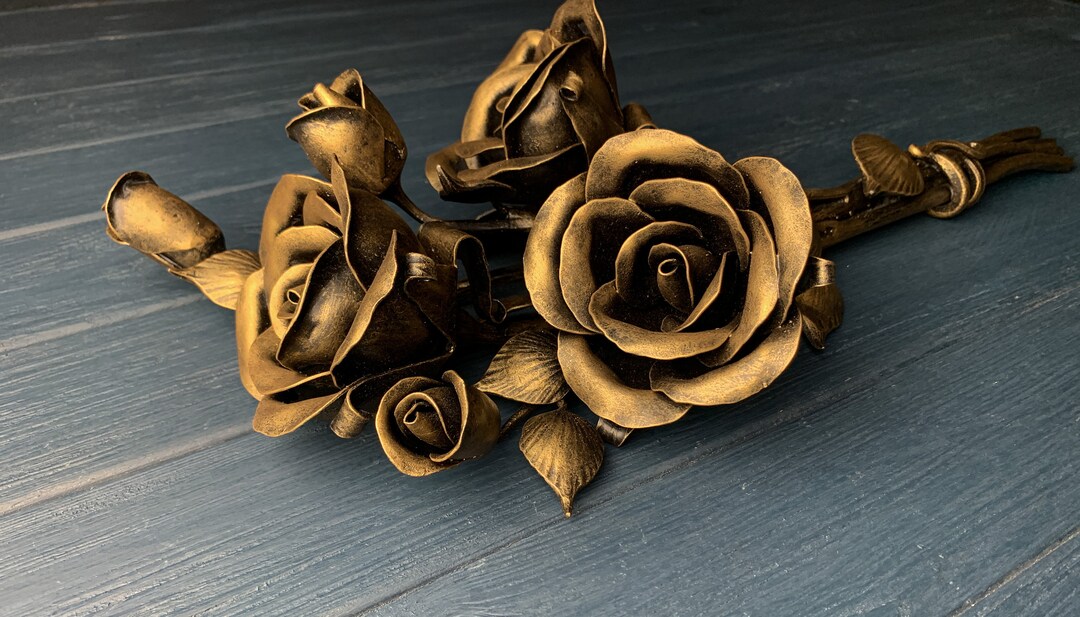 Forged Rose Sculpture, 6th Anniversary Gift, Metal Art Rose, Metal Rose ...