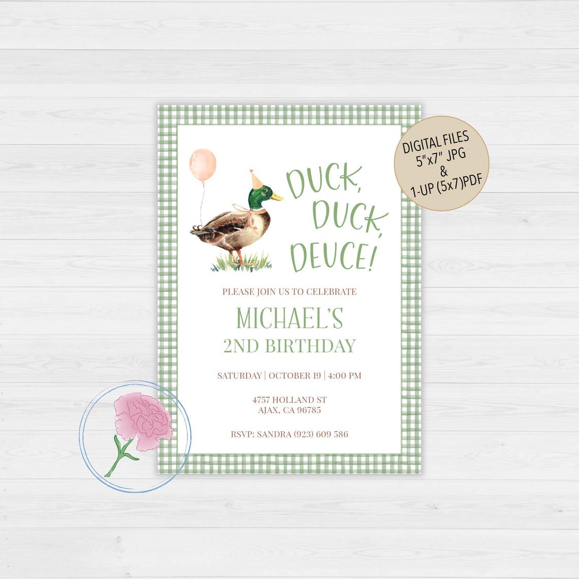 Mallard Duck 2nd Birthday Invitation,duck Second Birthday Invite ...