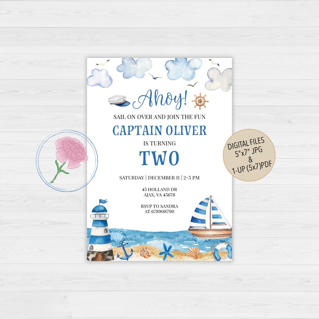 Nautical Birthday Invite,sailor Birthday Invite,customized Digital ...