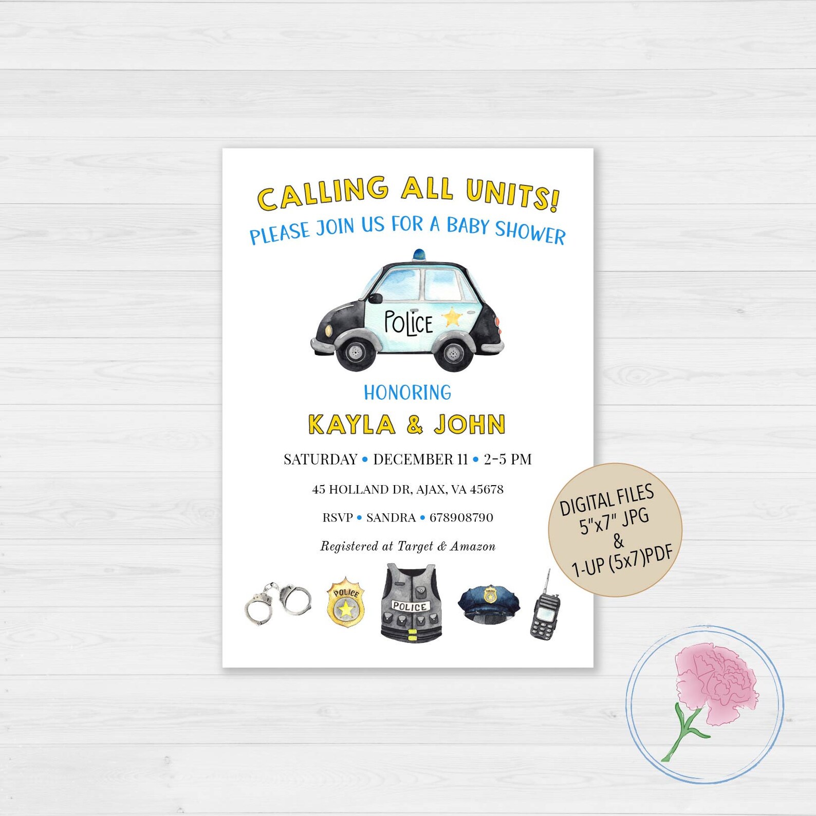 Police Theme Baby Shower Invitationpolice Baby Shower - Etsy