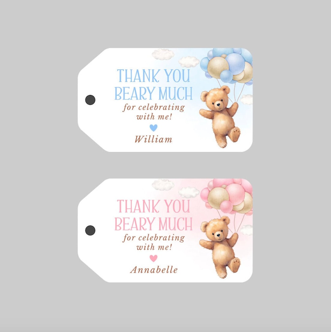 Teddy Bear Printed Birthday Favor Tags,teddy Bear Thank You Tags,teddy ...