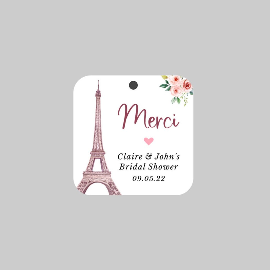 Merci Bridal Shower Tags,merci Baby Shower Tags,eiffel Tower Thank You ...