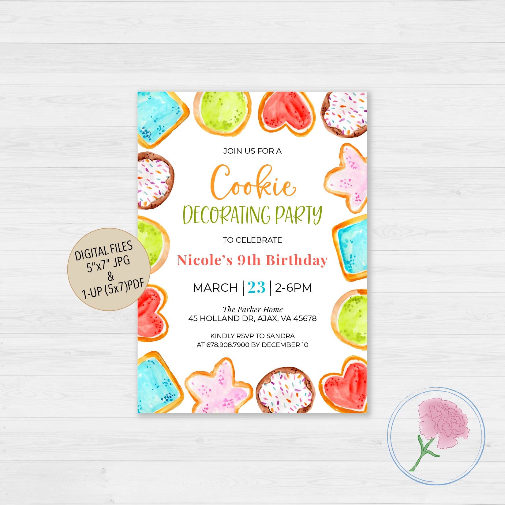 Birthday Cookie Decorating Invitation,sugar Cookie Decorating Birthday ...