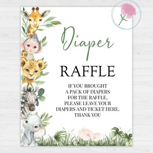 Safari Diaper Raffle Sign & Tickets,jungle Animals Printable 8x10 Sign ...