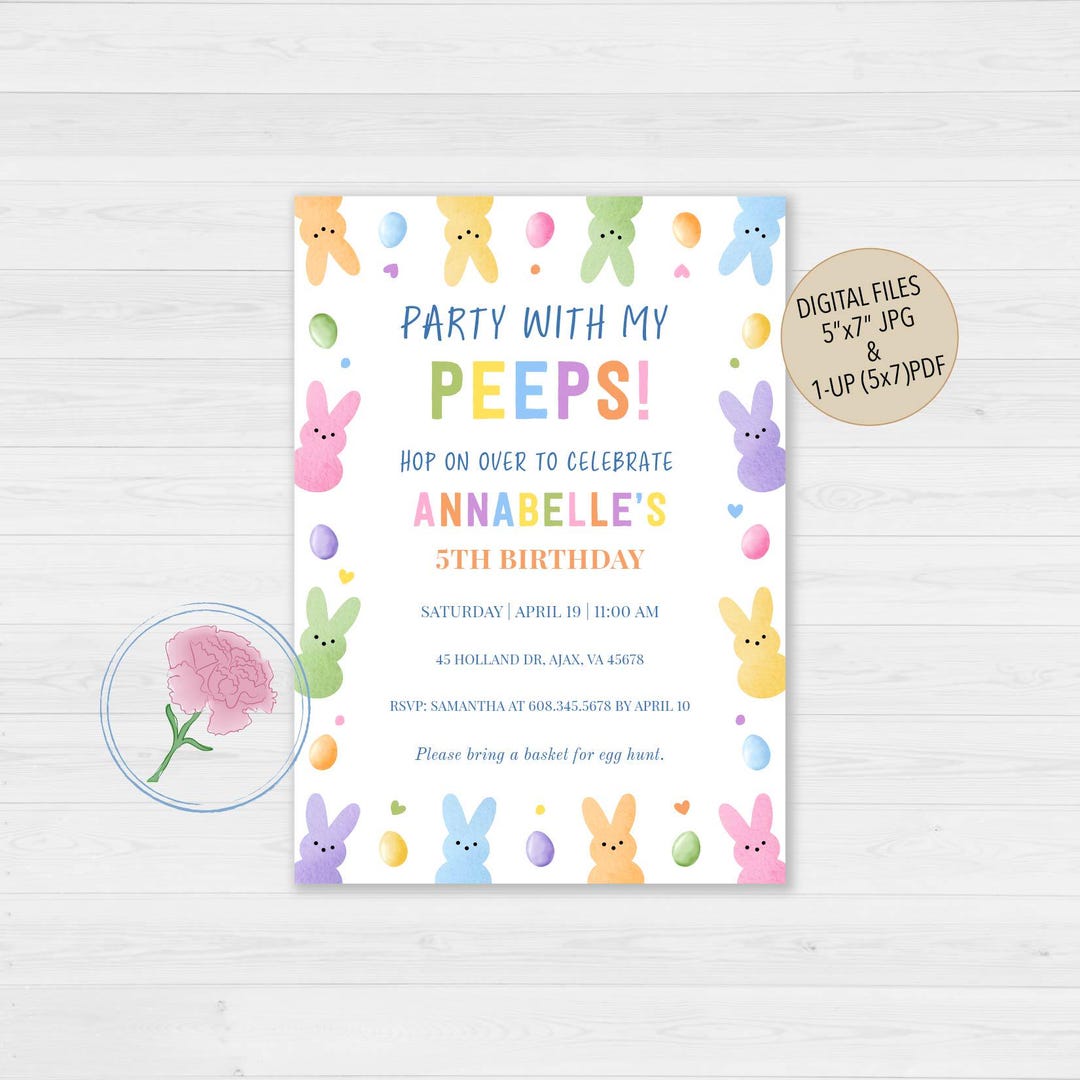 Party With My PEEPS BIRTHDAY Invite,customized Digital Colorful Easter ...