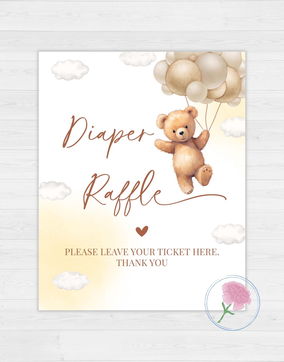 Teddy Bear Diaper Raffle Sign and Raffle Tickets,gender Neutral Teddy ...