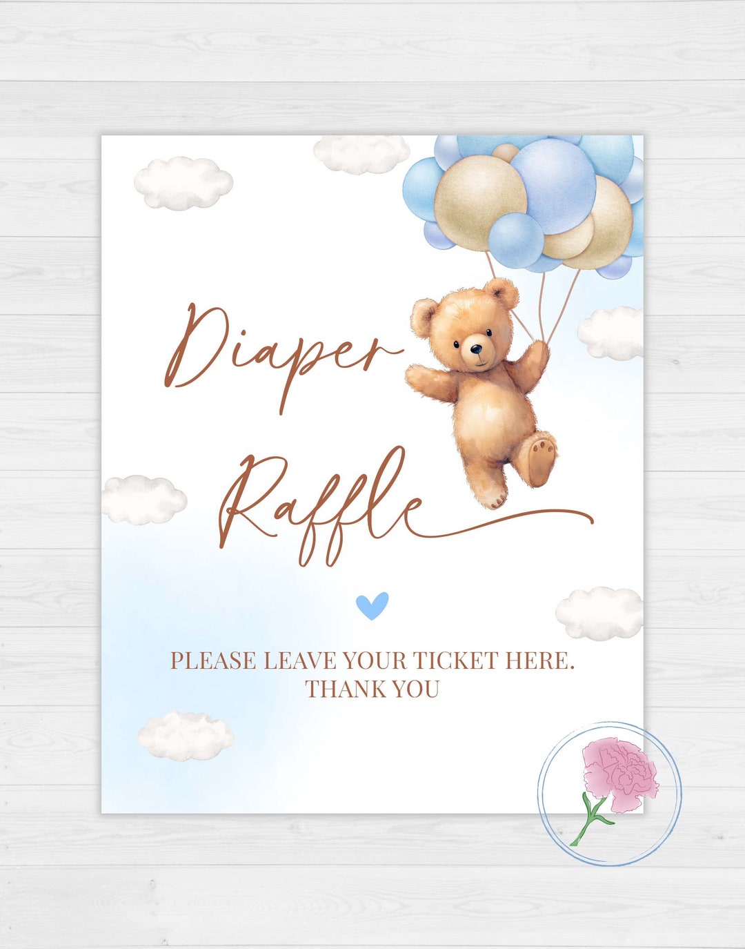 Teddy Bear Diaper Raffle Sign and Raffle Tickets,baby Boy Teddy ...