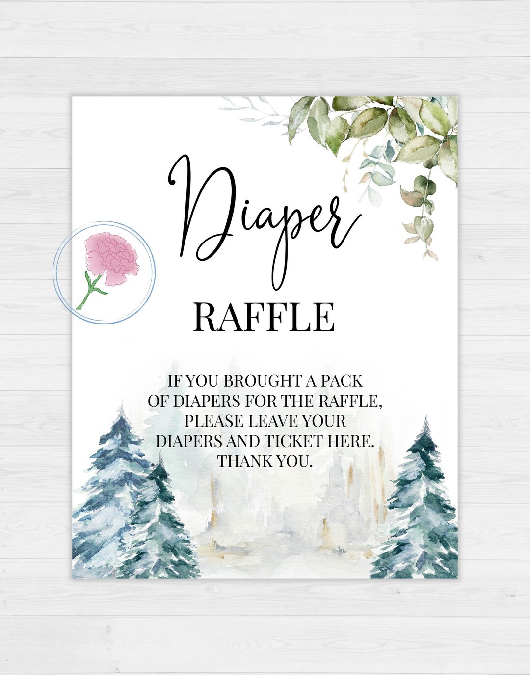 Winter Greenery Diaper Raffle Sign and Tickets,winter Greenery ...